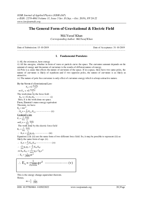 (PDF) The General Form of Gravitational & Electric Field