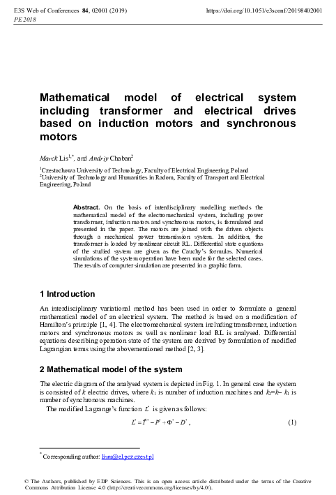 (PDF) Mathematical model of electrical system including transformer and ...