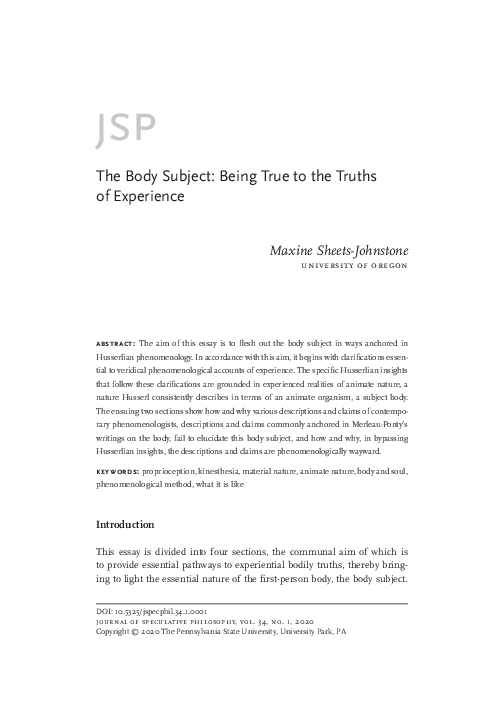 (PDF) The Body Subject: Being True to the Truths of Experience