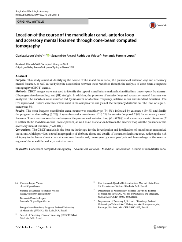 Pdf Location Of The Course Of The Mandibular Canal Anterior Loop And