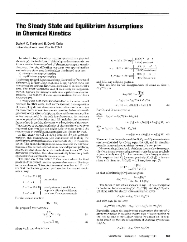 (PDF) The steady state and equilibrium assumptions in chemical kinetics