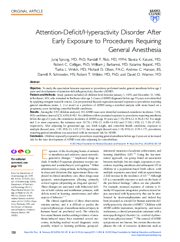 (PDF) Attention-Deficit/Hyperactivity Disorder After Early Exposure to ...