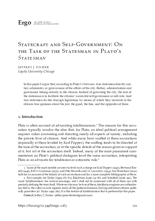 (PDF) Statecraft and Self-Government: On the Task of the Statesman in ...