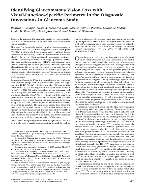 (PDF) Identifying Glaucomatous Vision Loss with Visual-Function–Specific Perimetry in the ...