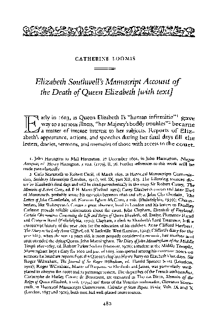 (PDF) Elizabeth Southwell's Manuscript Account of the Death of Queen ...