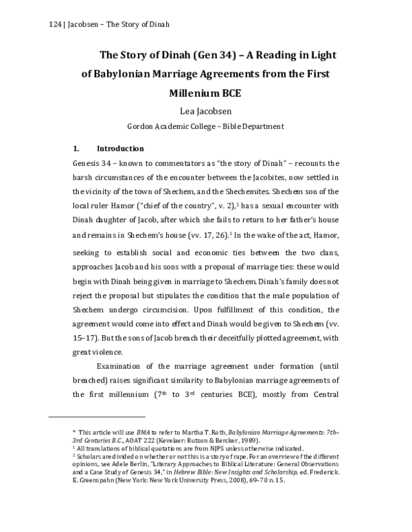 (PDF) The Story of Dinah (Gen 34) -A Reading in Light of Babylonian ...