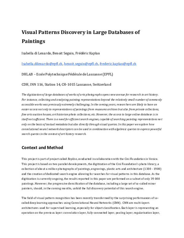 (PDF) Visual Patterns Discovery in Large Databases of Paintings