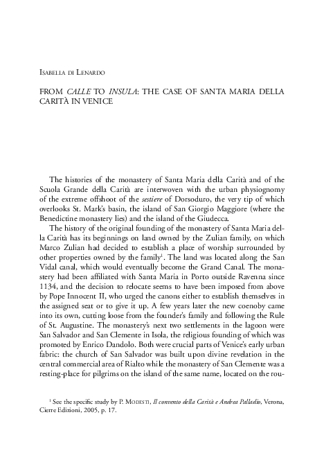 (PDF) From calle to insula: the case of Santa Maria della Carità in Venice