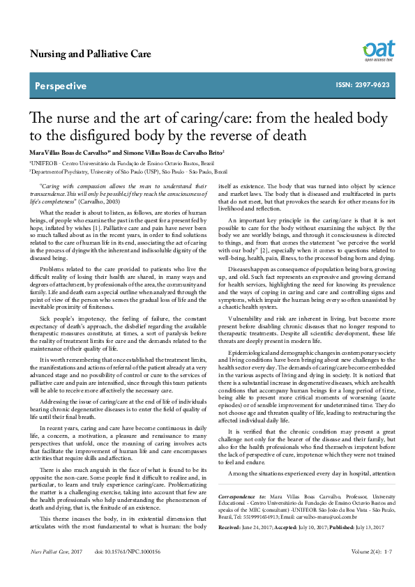 (PDF) The nurse and the art of caring/care: from the healed body to the ...