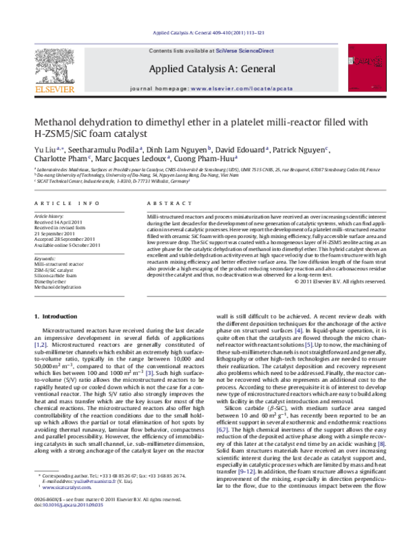 (PDF) Methanol dehydration to dimethyl ether in a platelet milli ...