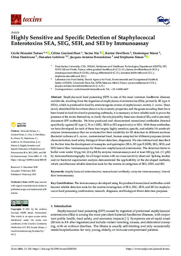 (PDF) Highly Sensitive and Specific Detection of Staphylococcal Enterotoxins SEA, SEG, SEH, and ...