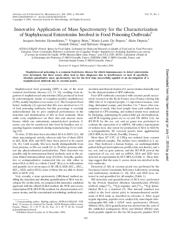 Pdf Innovative Application Of Mass Spectrometry For The Characterization Of Staphylococcal