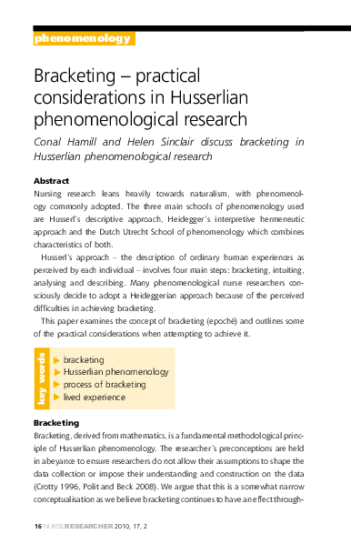 (PDF) Bracketing – practical considerations in Husserlian phenomenological research