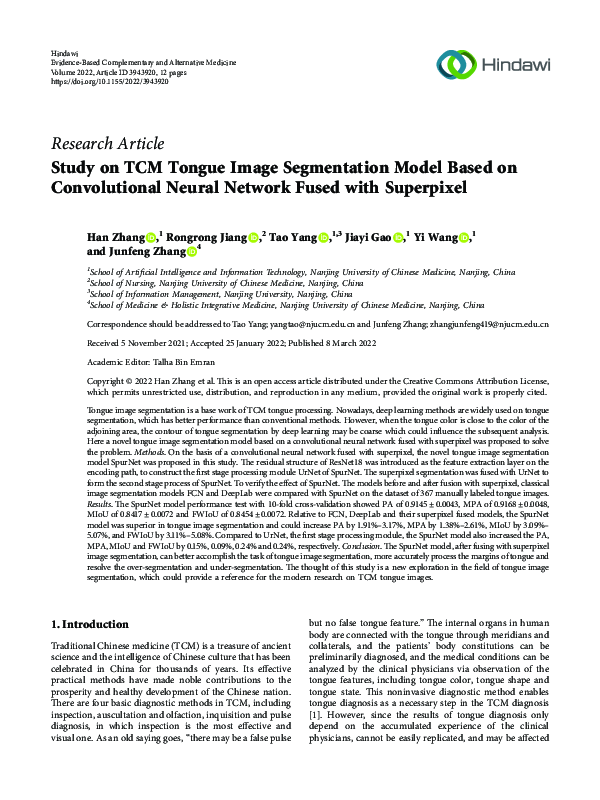 (PDF) Study on TCM Tongue Image Segmentation Model Based on Convolutional Neural Network Fused ...
