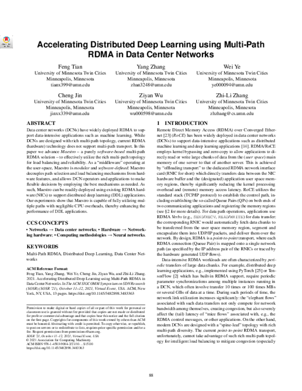 (PDF) Accelerating Distributed Deep Learning using Multi-Path RDMA in Data Center Networks