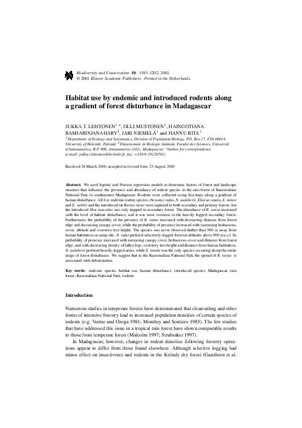 (PDF) Habitat use by endemic and introduced rodents along a gradient of ...