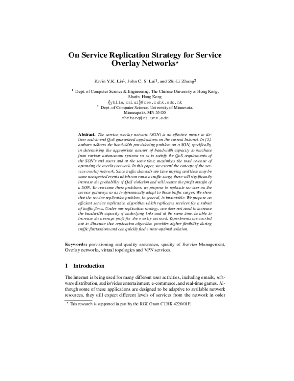 (PDF) On service replication strategy for service overlay networks
