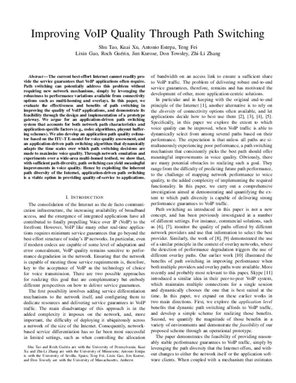 (PDF) Improving VoIP quality through path switching