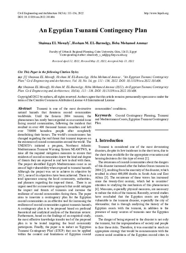 (PDF) An Egyptian Tsunami Contingency Plan