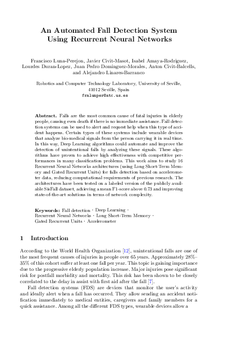(PDF) An Automated Fall Detection System Using Recurrent Neural Networks