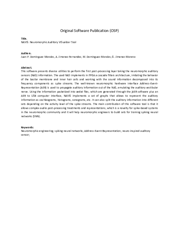 (PDF) NAVIS: Neuromorphic Auditory VISualizer Tool