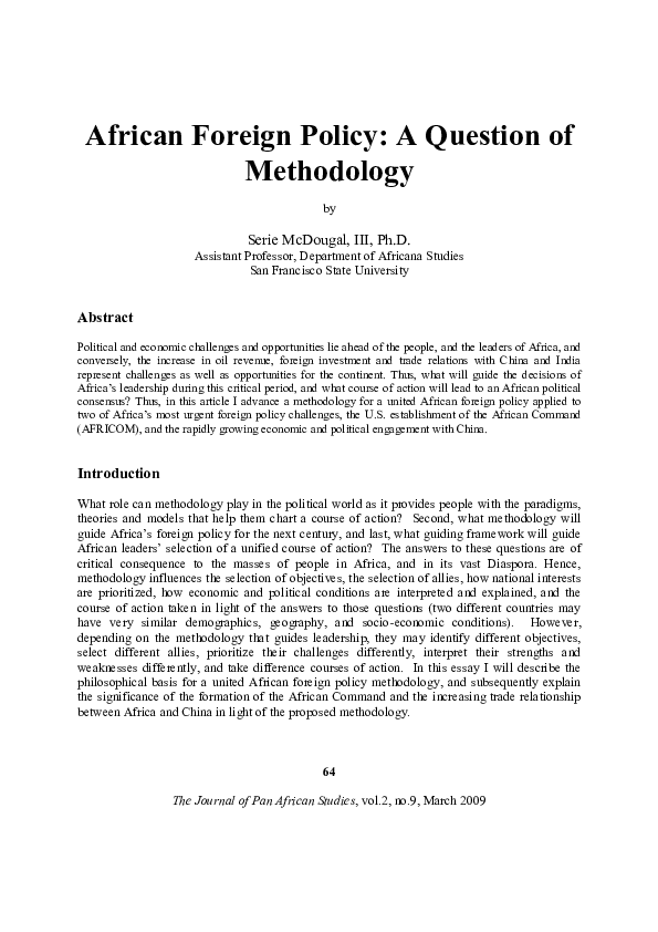 (PDF) African Foreign Policy: A Question of Methodology