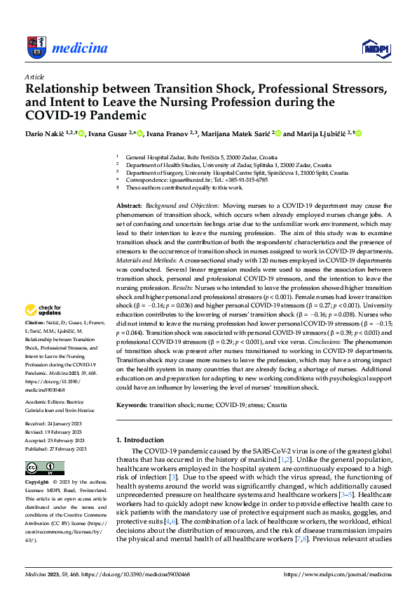 (PDF) Relationship between Transition Shock, Professional Stressors ...