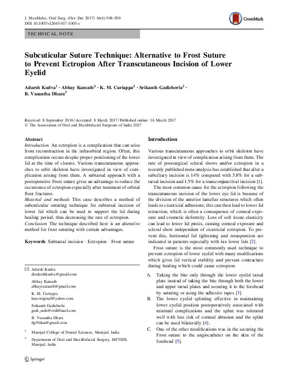 (PDF) Subcuticular Suture Technique: Alternative to Frost Suture to ...