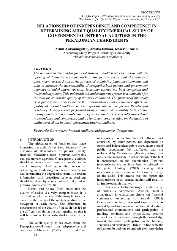 (PDF) Relationship of Independence and Competence in Determining Audit ...