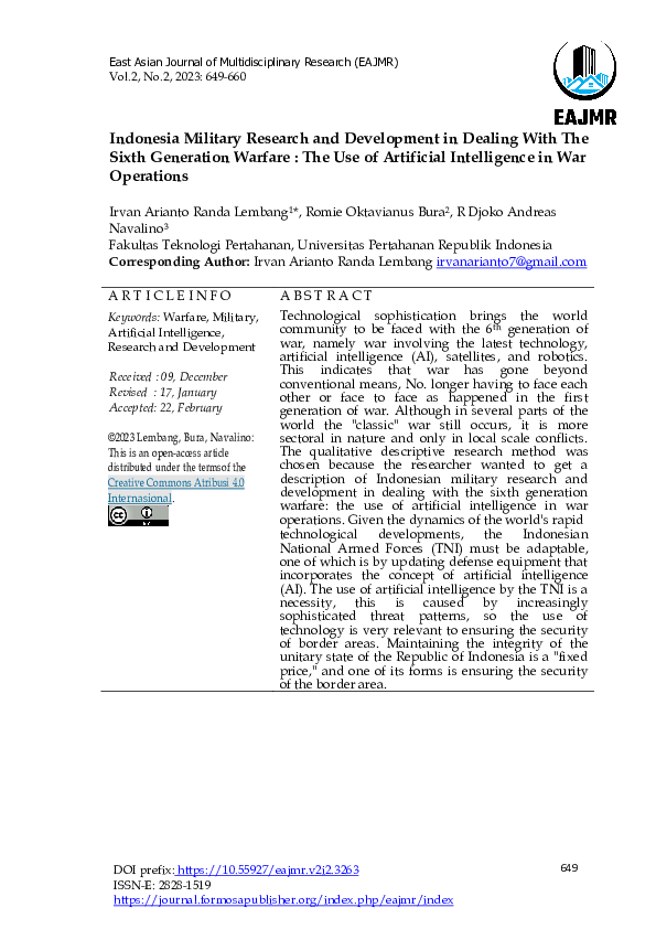 (PDF) Indonesia Military Research and Development in Dealing With The ...
