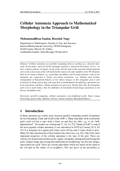 (PDF) Cellular Automata Approach to Mathematical Morphology in the Triangular Grid