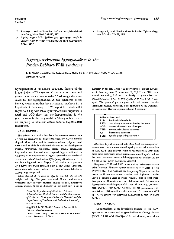 (PDF) Hypergonadotropic-hypogonadism in the Prader-Labhart-Willi syndrome