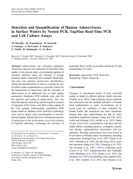 (PDF) Detection and Quantification of Human Adenoviruses in Surface Waters by Nested PCR, TaqMan ...