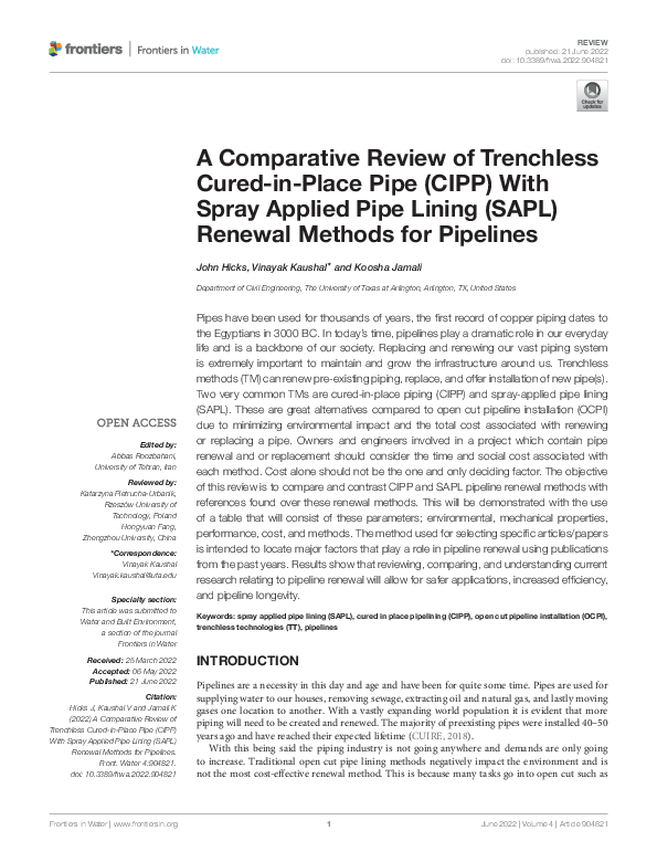 (PDF) A Comparative Review of Trenchless Cured-in-Place Pipe (CIPP ...