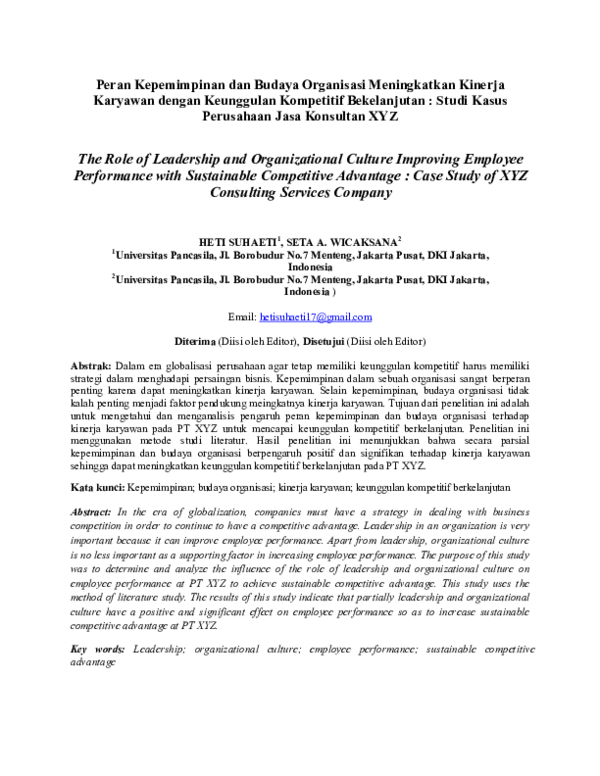 (PDF) The Role of Leadership and Organizational Culture Improving ...