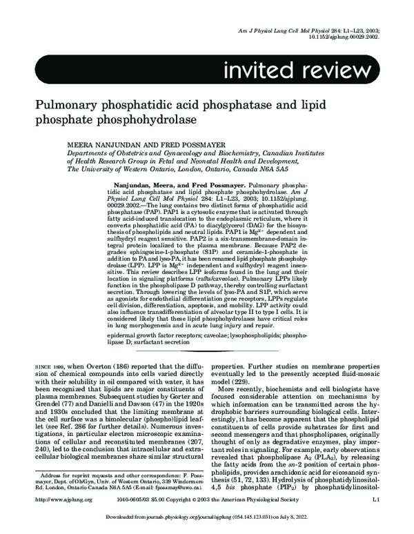 (PDF) Pulmonary phosphatidic acid phosphatase and lipid phosphate ...