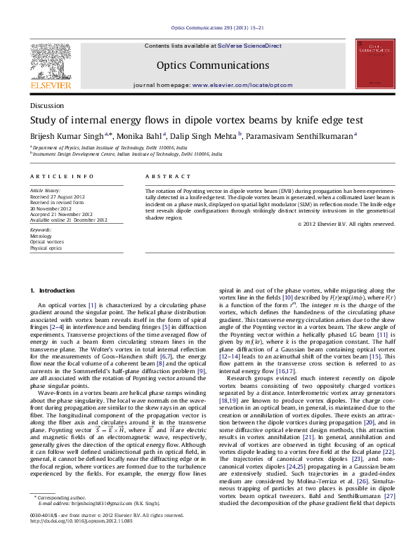 (PDF) Study of internal energy flows in dipole vortex beams by knife ...