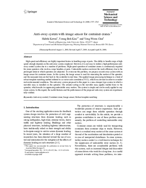 (PDF) Anti-sway system with image sensor for container cranes | Prof.Young Bok Kim - Academia.edu