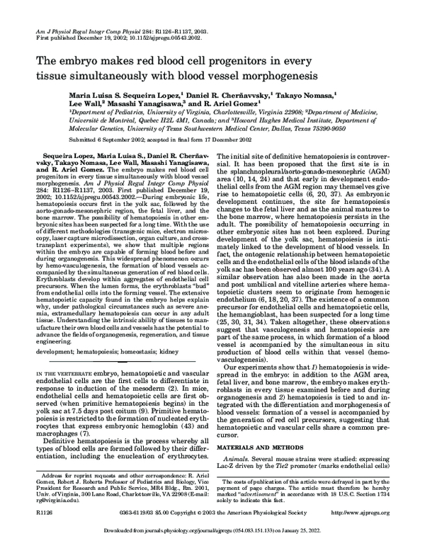 (PDF) The embryo makes red blood cell progenitors in every tissue ...