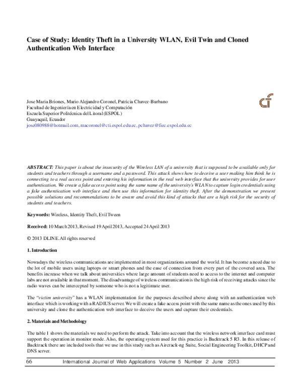 (PDF) Case of study: Identity theft in a university WLAN Evil twin and cloned authentication web ...