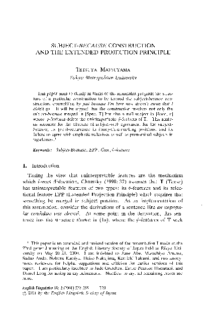 (PDF) Subject-Because Construction and the Extended Projection Principle