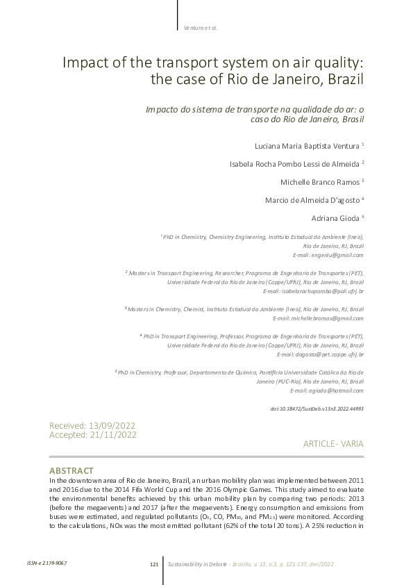 (PDF) Impact of the transport system on air quality: the case of Rio de ...