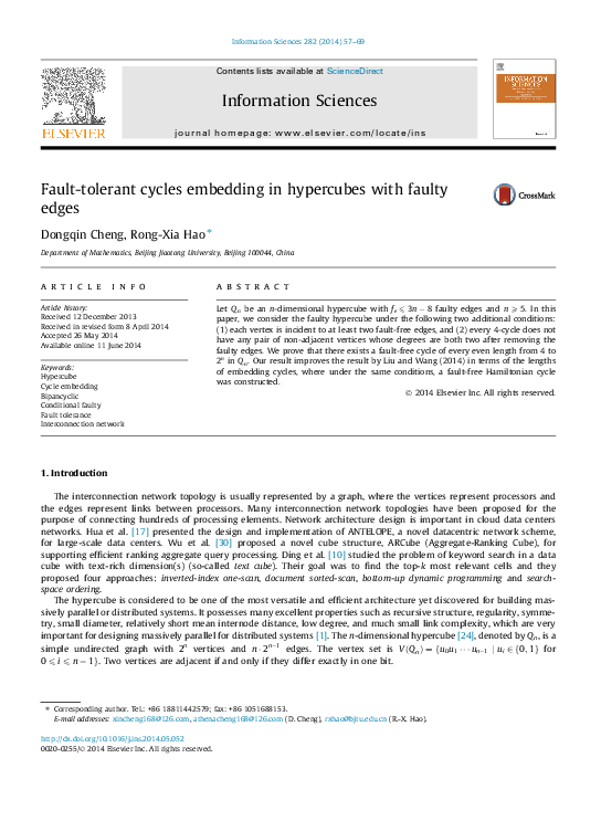 (PDF) Fault-tolerant cycles embedding in hypercubes with faulty edges