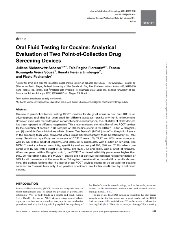 (PDF) Oral Fluid Testing for Cocaine: Analytical Evaluation of Two ...
