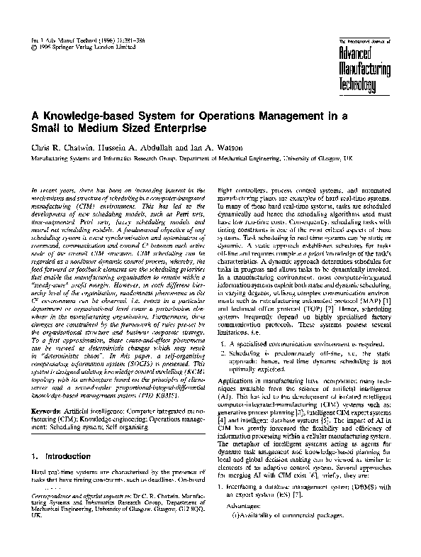 (PDF) A knowledge-based system for operations management in a small to ...