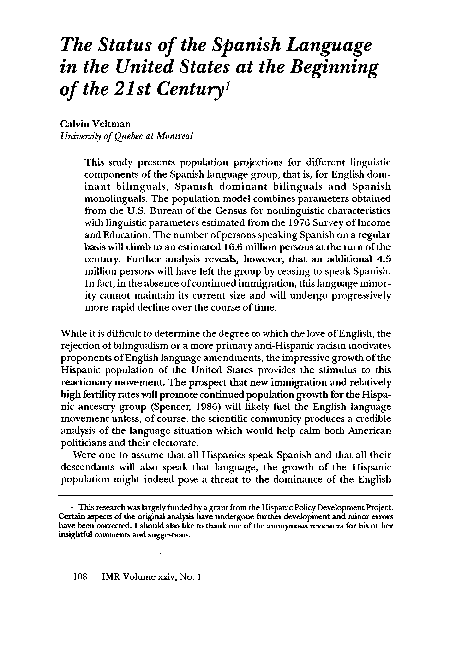 (PDF) The Status of the Spanish Language in the United States at the ...