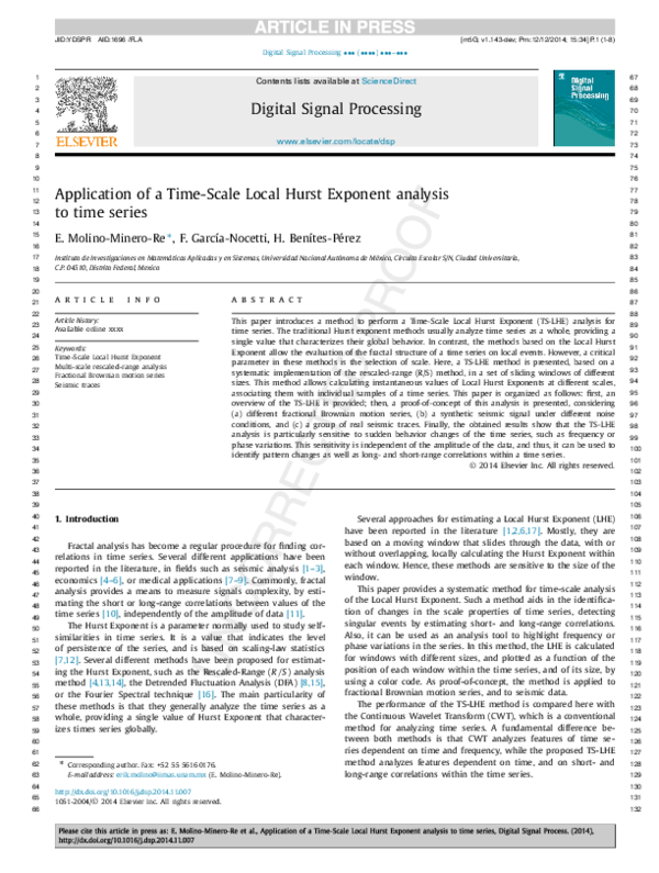 (PDF) Application of a Time-Scale Local Hurst Exponent analysis to time series