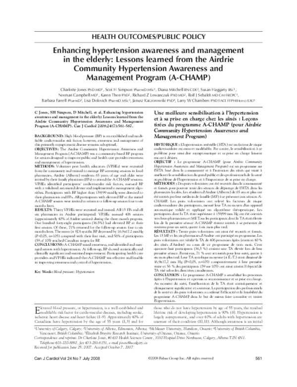 (PDF) Enhancing hypertension awareness and management in the elderly ...