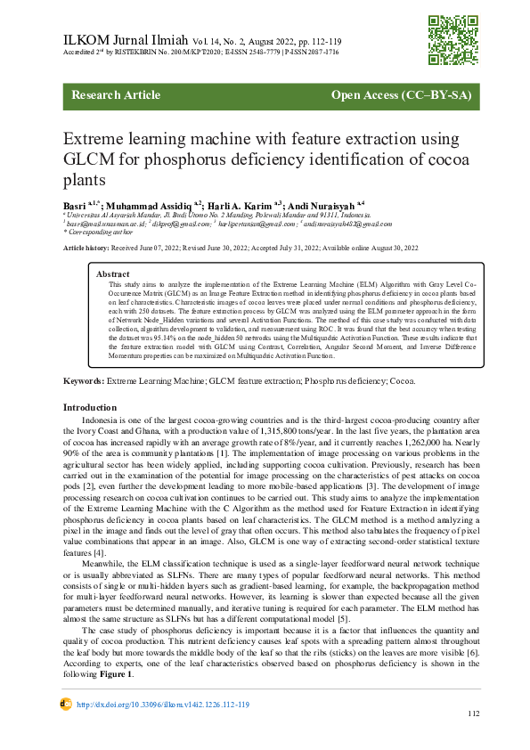 Pdf Extreme Learning Machine With Feature Extraction Using Glcm For Phosphorus Deficiency