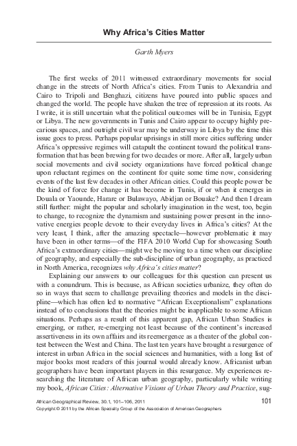 (PDF) Why Africa's Cities Matter